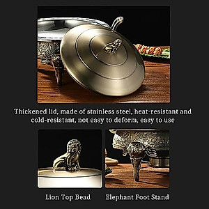 FLTRGO Retro Round Chafing Dish, Stainless Steel Buffet Server Warming Tray with Fuel Holders and Lid, for Birthday Party Wedding Celebration