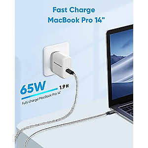 USB C Wall Charger, PowerLot GaN 65W USB C Charger Block with 6ft Type C Cable, PD Fast Charger for iPhone 14/13, iPad Pro, Pixel 7/6, 60W Power Adapter Laptop MacBook Pro/Air Charger