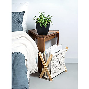 Mkono Macrame Magazine Rack Boho Magazine Holder Storage Standing Basket for Books, Newspapers, Swaddle Blanket, Living Room, Bathroom, Office, Nursery, Home Decor, Small Size, 11.22’’L x 7.5’’W