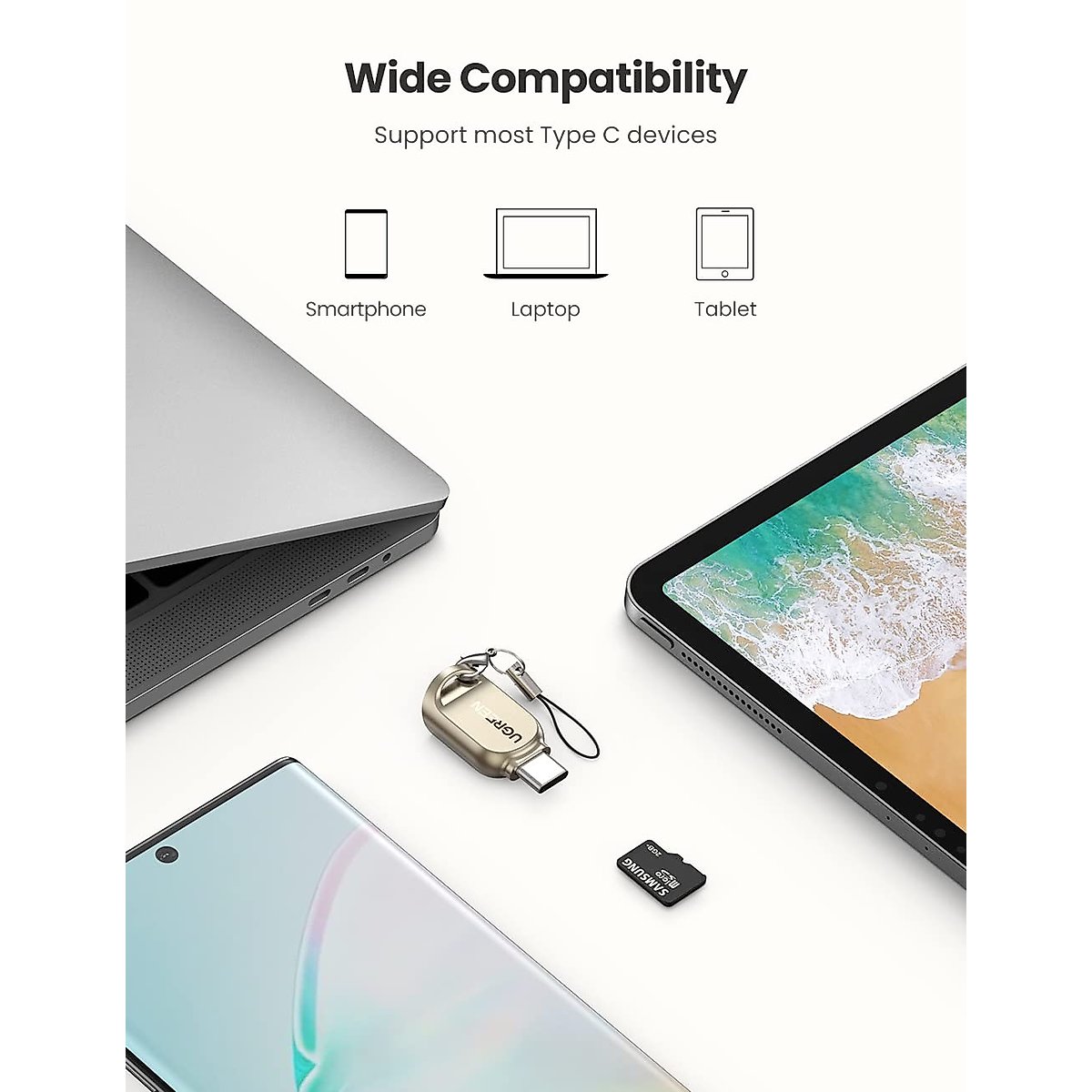 UGREEN USB C Micro SD Card Reader, Type C to Micro SD Card Adapter with Zinc Alloy External, Portable SD Card Reader USB C for TF Micro SDHC SDXC, Compatible with Samsung/Mac/iPad Pro/iPhone 15