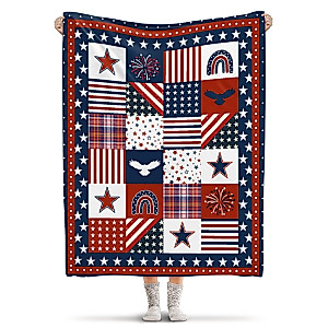 Ishanaten Flag Star Patriotic Blankets Independence Day 4th of July Blanket Gifts, Ultral Soft Blue Red White Lightweight Flannel Blankets Throw for Home Sofa Bed Chair 50"x60" for Teens