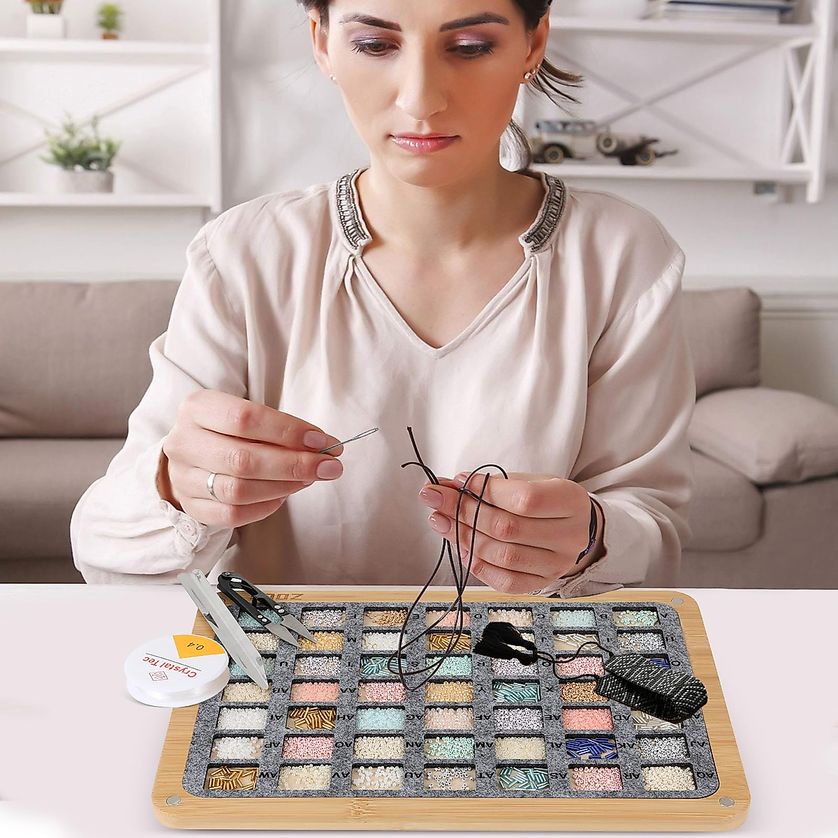 ZDLS Bead Storage Solutions,Wooden Bead Storage Organize with Lid,Bead Sorting Tray-Size M