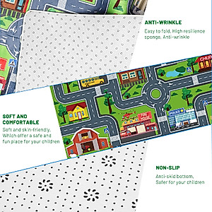 LTKOUGFAM Kids Carpet Playmat, Rug for Playroom, Mat, Kids Play Rugs Town City Road Map Rug, Extra Large Boys, Track Play Rug Bedroom, Living Room, 78.7X 59 Inch