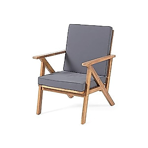 Christopher Knight Home Panama Outdoor Acacia Wood Chat Set with Water Resistant Cushions, 4-Pcs Set, Teak Finish / Grey