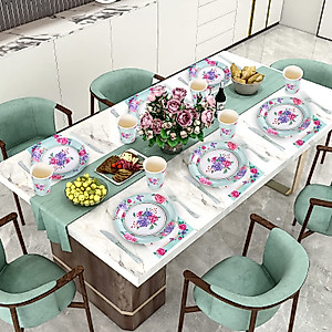 Atonofun Tea Party Supplies, Tea Party Plates and Napkins Sets, Disposable Floral Plates, Cups, Cutlery for Girl's Birthday, Baby Shower, Bridal Shower Floral Party Decorations Serves 24