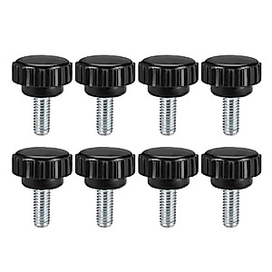 uxcell 8pcs Knurled Clamping Knobs M6 x 10mm Metric Zinc Plated Carbon Steel Male Thread Thumb Screw on Type 21mm Plastic Round Head Threaded Hand Bolt Stud Knobs Black