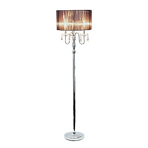 Elegant Designs LF1002-BLK Trendy Romantic Sheer Shade Hanging Crystals, Black Floor Lamp