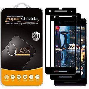(2 Pack) Supershieldz Designed for Google (Pixel 2) Tempered Glass Screen Protector, (Full Screen Coverage) 0.33mm, Anti Scratch, Bubble Free (Black)