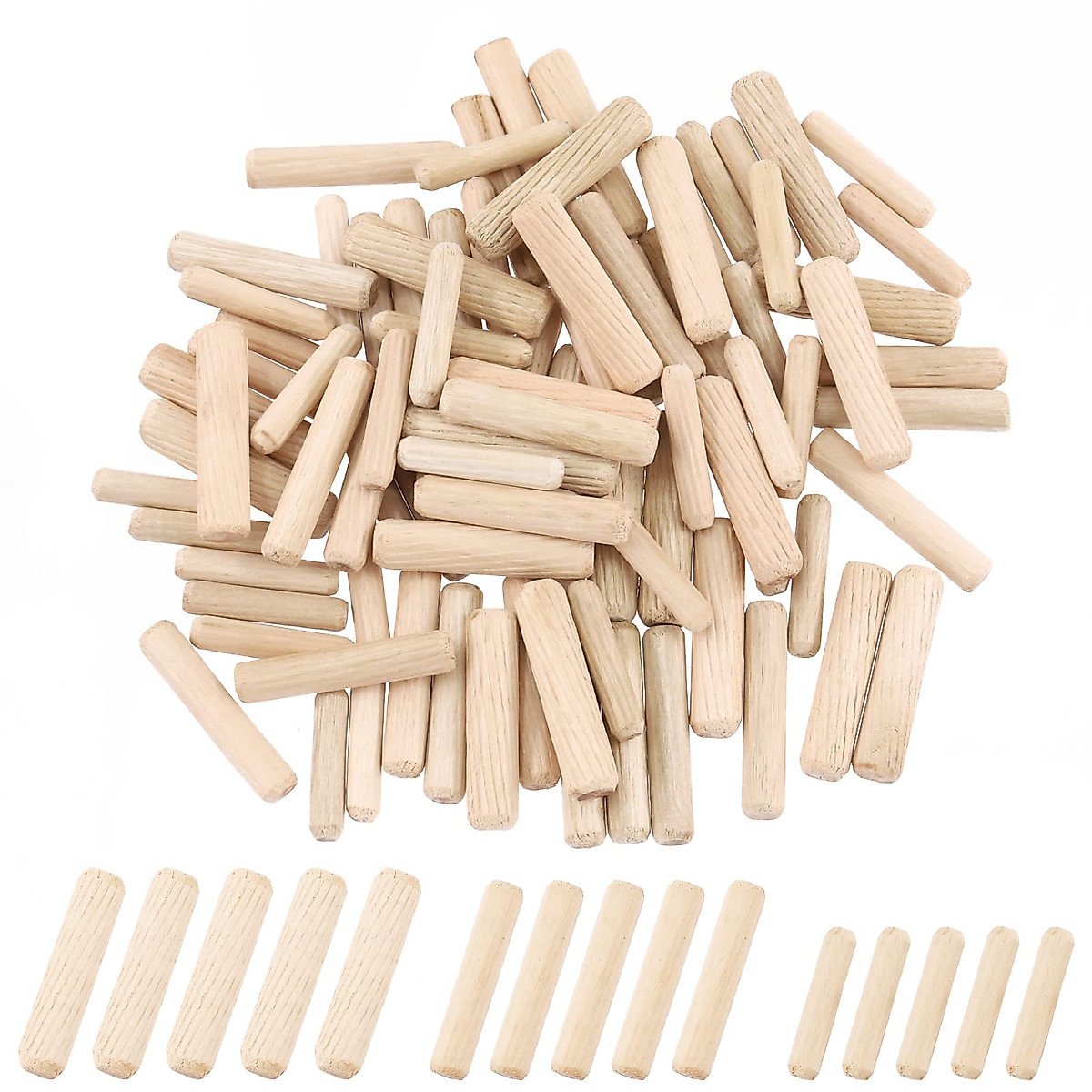 Hilitchi 900Pcs 6mm 8mm 10mm L Fluted Wood Dowel Pins & 1/4” 5/16” 3/8" L Fluted Wood Dowel Pins