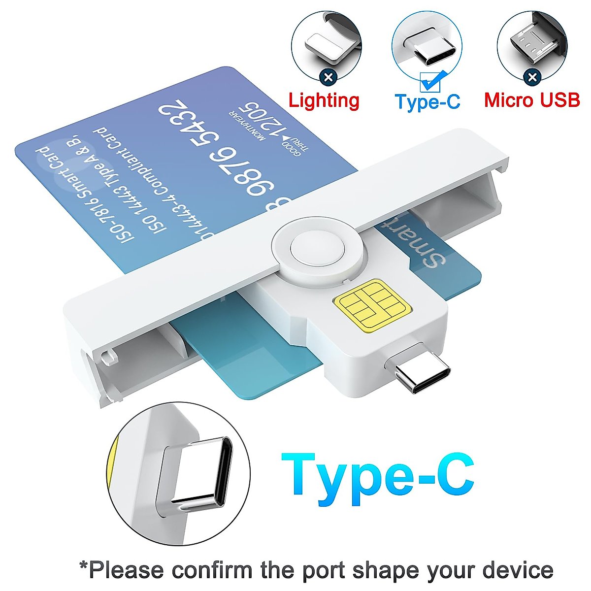 USB C CAC Reader Military, Smart Card Reader DOD Military USB Common Access CAC, Mini Fold ID, Debit, Credit Card Reader Compatible with Windows, Mac OS, Linux, Android Phone(Type C)