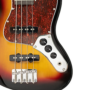 CNZ Audio JB Mini Electric Bass Guitar - Sunburst Body, Maple Neck, Rosewood Fingerboard & 3-Ply Tortoise Pickguard, 28.6" Short Scale Premium Pickups, Vintage Steel Bridge & Tuners - Pure Awesomeness