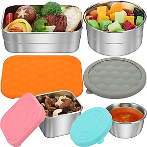 RimCereal 4 Pcs Stainless Steel Lunch Containers with Lids Metal Lunch Box Leakproof Salad Snack Containers for Kids