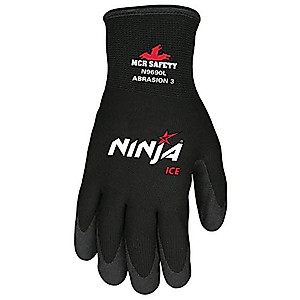 MCR Safety N9690S Ninja Ice 15 Gauge Black Nylon Cold Weather Glove, Acrylic Terry Inner, HPT Palm and Fingertips, Small, 1 Pair