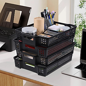 Loiycg 6 Pack A4 Paper Storage Basket Tray, Stackable Basket for Office Organizing, Black