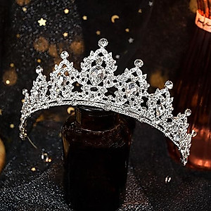 Ruokfziyan Birthday Tiara and Crown for Women Crystal Queen Crowns Rhinestone Princess Tiaras for Girl Bride Wedding Hair Accessories for Bridal Party Prom Halloween Cos.play dress Christmas (Silver)