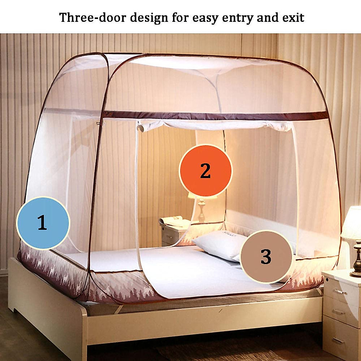 ARTFLOWERS-XIXI Mosquito Nets,180x200cm,Pop Up Protection Net,Three Door Portable Net Travel Bed with Bottom,Breathable Encryption Net,Bed Canopy for Home,Outdoor,Camping (H,200x220cm)