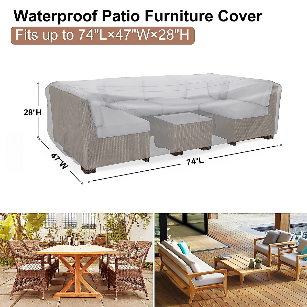 Patio Furniture Set Cover Waterproof, Mrrihand Outdoor Sectional Sofa Set Cover Heavy Duty 600D Table and Chair Set Cover 74" L×47" W×28" H
