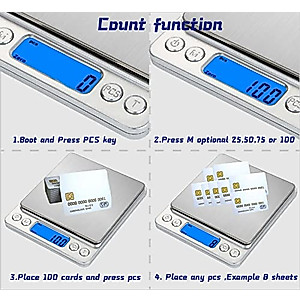 HNZYFUTA Digital Food Gram Scale Mini Pocket Scale for Food Ounces and Grams,Baking,Cooking,Kitchen and Small Items,Tare Function,2Trays,LCD Display (Batteries Included) Silvery