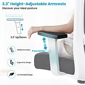 Brick Attic Office Chair Ergonomic Desk Chair High Back Computer Chair Swivel Mesh Task Chair with Adjustable Lumbar Support Armrests Headrest White