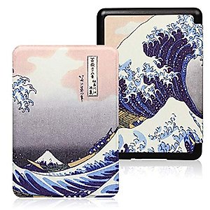 BACSEAZH Case Fits Kindle Paperwhite 10Th Generation 2018 Released Ebook Reader Covers with Auto Wake/Sleep Waterproof Cases for Kindle Paperwhite 4(Model: Pq94Wif), Abstract Surf Print