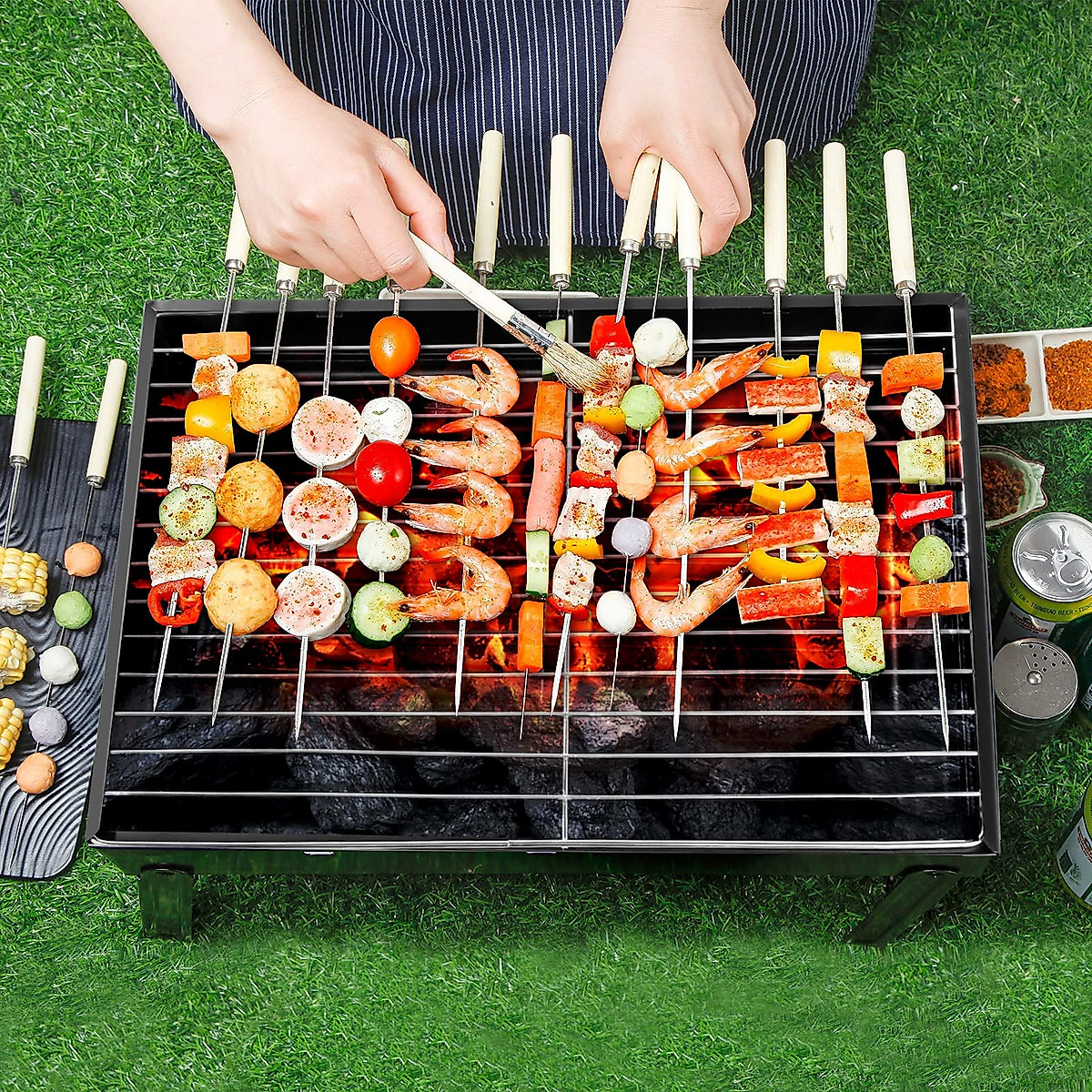 Uten Charcoal Grill, BBQ Grill Folding Portable Lightweight smoker Grill, Barbecue Grill Small desk Tabletop Outdoor Grill for Camping Picnics Garden Beach Party 17''x11.6''x 2.6''