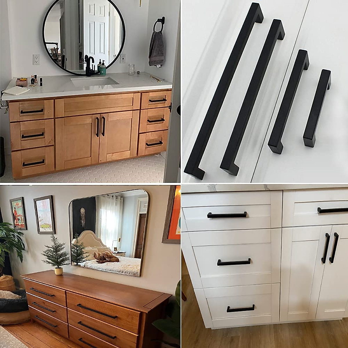 Redunest Cabinet Pulls Matte Black Cabinet Handles Square Drawer Pulls, 5 Pack 13-4/5 Inch Stainless Steel Kitchen Door Cupboard Cabinet Handles, Drawer Hardware Handles, 352mm Hole Centers