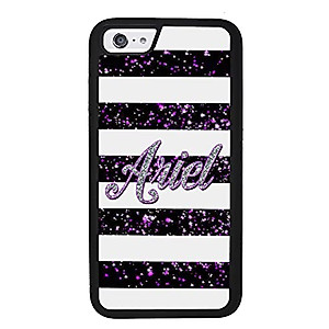 Purple Silver Glitter Bars Personalized Apple iPhone Black Rubber Phone Case Compatible with iPhone 14 Pro Max, Pro, Max, iPhone 13 Pro Max Mini, 12 Pro Max Mini, 11 Pro Max X XS Max XR 8 7 Plus