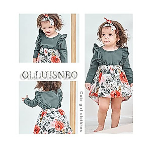 OLLUISNEO Newborn Baby Girl Dress Infant Romper Outfits Ruffle Long Sleeve Dresses Baby Green Dress Fall Baby Girl Clothes 0-3 Months