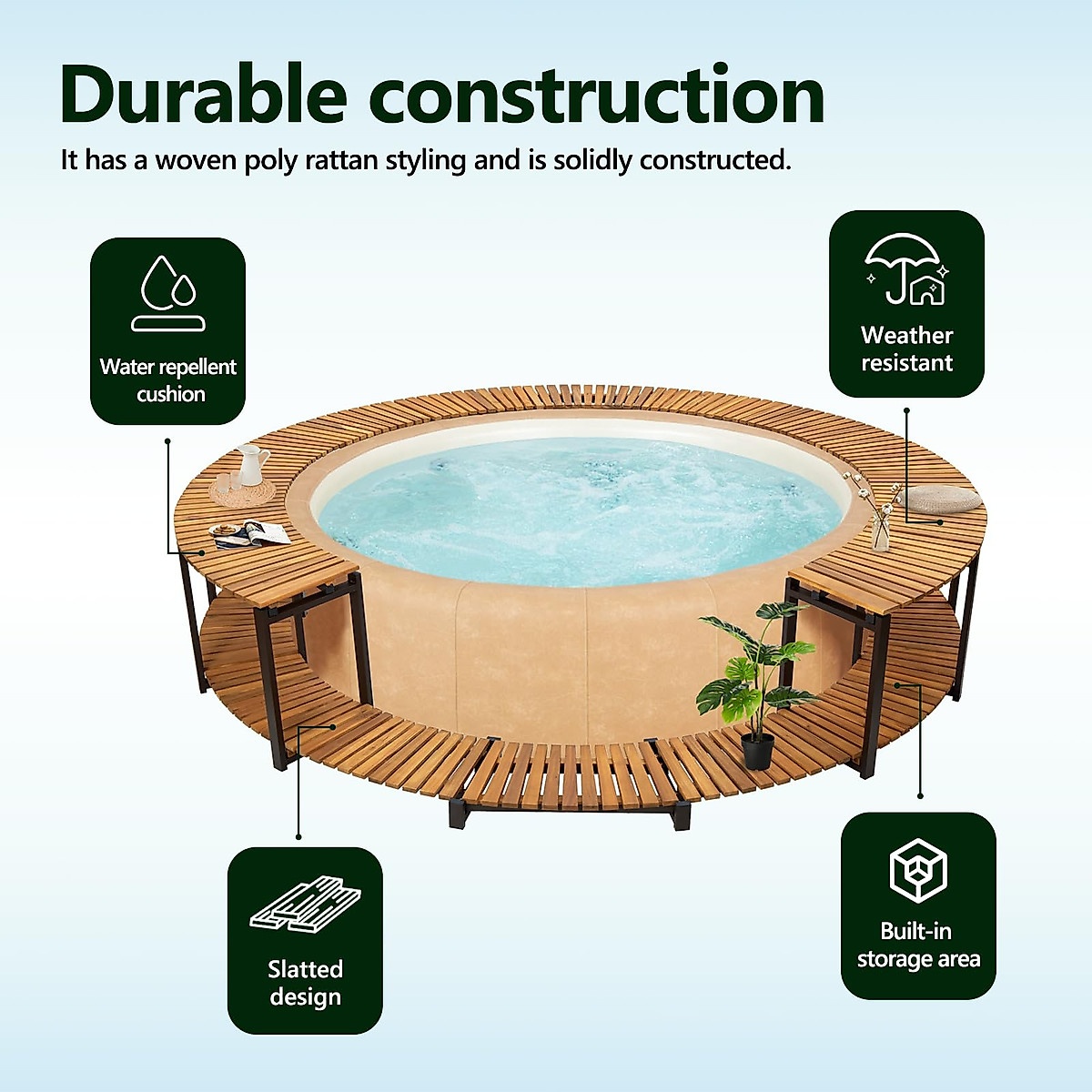 vidaXL Solid Acacia Wood Spa Surround 107.5"x20.9" - Elegant and Durable Outdoor Spa Enclosure with Powder Coated Aluminum Frame and Natural Oil Finish