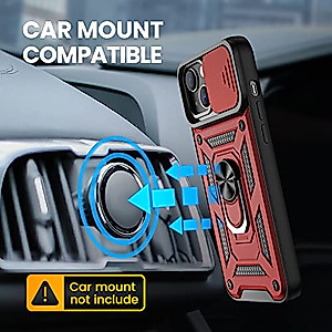 VEGO Compatible for iPhone 13 Case, iPhone 13 Kickstand Case with Slide Camera Cover, Built-in 360° Rotate Ring Stand Magnetic Cover Case for iPhone 13 6.1 inch 2021 - Red