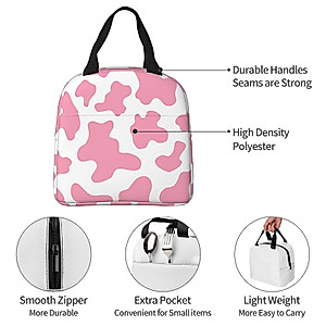 DADABULIU Lunch Bag Pink Cow Print Insulated Lunch Box Cooler Tote for Adults Kid Girl Women Work Office School Picnic Beach Reusable Lunchbox Over 3 Years Old