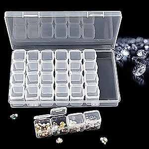 Lookathot 28 Nail Art Adjustable Plastic Storage Boxs Container- Portable Arts Crafts Organizer Case- for Rhinestone Bead Rings Jewelry Gems Earrings