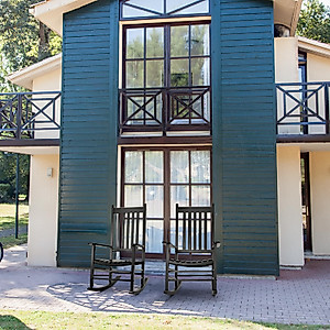 TLGREEN Outdoor Rocking Chair, Solid Wood Oversized Rocking Chair Outdoor with Wide Seat，All Weather Porch Patio Wooden Rocking Chair, Easy to Assemble for Indoor,Outdoor （Black）