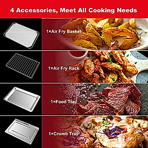 Galanz Combo 8-in-1 Air Fryer Toaster Oven, Convection Oven with Pizza & Dehydrator, 4 Accessories Included, 1800W, 26 Quart Large, Stainless Steel