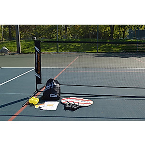 Rally Meister Complete Beginner Pickleball Set with Portable Pickleball Net (Net + 4 Paddles + 4 Pickleballs + Drawstring Bag + Rules/Strategy Guide + Line Chalk)