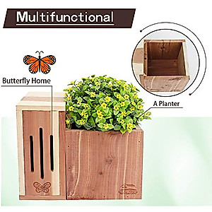 Solution4Patio USA Cedar Butterfly House & Flower Pot 2 in 1 Combination Multifunctional Design with Drainage Holes, 9.2 in. L x 5.7 in. W x 8.0 in. H #B309A00