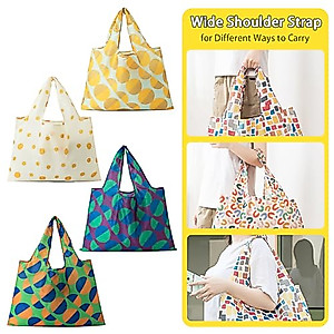 FELIZROCA 4 Pack Reusable Grocery Bags Recycle Foldable Shopping Bag Multicolor Washable Kitchen Grocery Bag Lightweight (Pattern A)