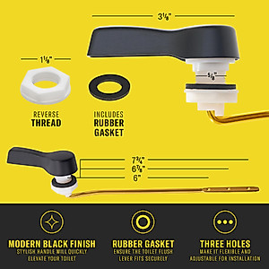 Qualihome Front Mount Toilet Handle, Universal Toilet Flush Handle, Elegant Toilet Lever, Complete Toilet Handle Replacement Kit, Heavy-Duty Toilet Tank Flusher Handle (Black Finish)