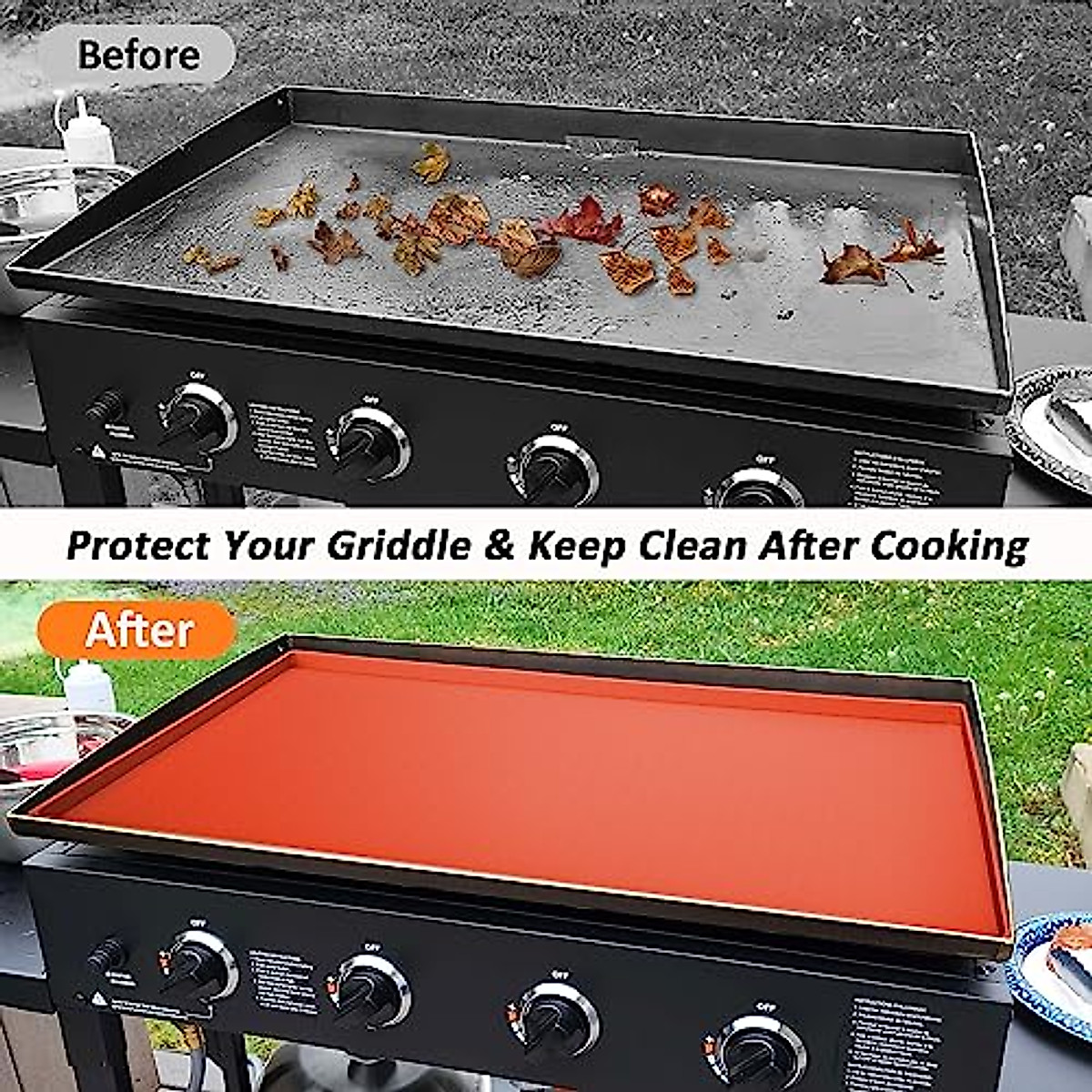 Grill Cover for Outdoor Grill Mat Silicone 28 inch for Blackstone Griddle Cover, BBQ Griddle Cover for Weber Grill Mat, Protect Griddle from Rodents, Insects, Debris and Rust (Orange)