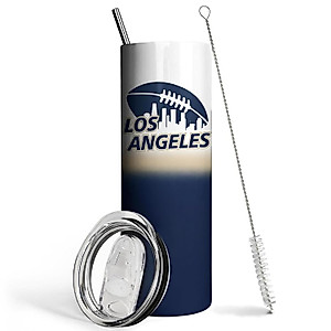 Los Angeles Classic Stainless Steel Tumbler with Lid and Straw, City Football Fans Gifts,20oz Football Team Skinny Travel Mug Tumbler Cup Water Botter