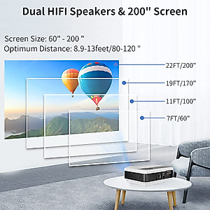 Smart Projector with WiFi & Bluetooth, 200" Indoor Outdoor Movie Projector with Wireless Phone Mirroring & HiFi Speaker, 8000LM Full HD 1080P Home Theater Projector for TV Stick Laptop DVD HDMI USB AV