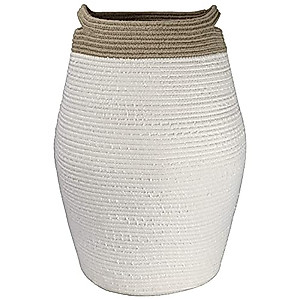 LA JOLIE MUSE Jumbo Laundry Hamper 24 Inch, Tall Cotton Rope Woven Basket Hamper for Laundry Clothes Bathroom, White & Linen