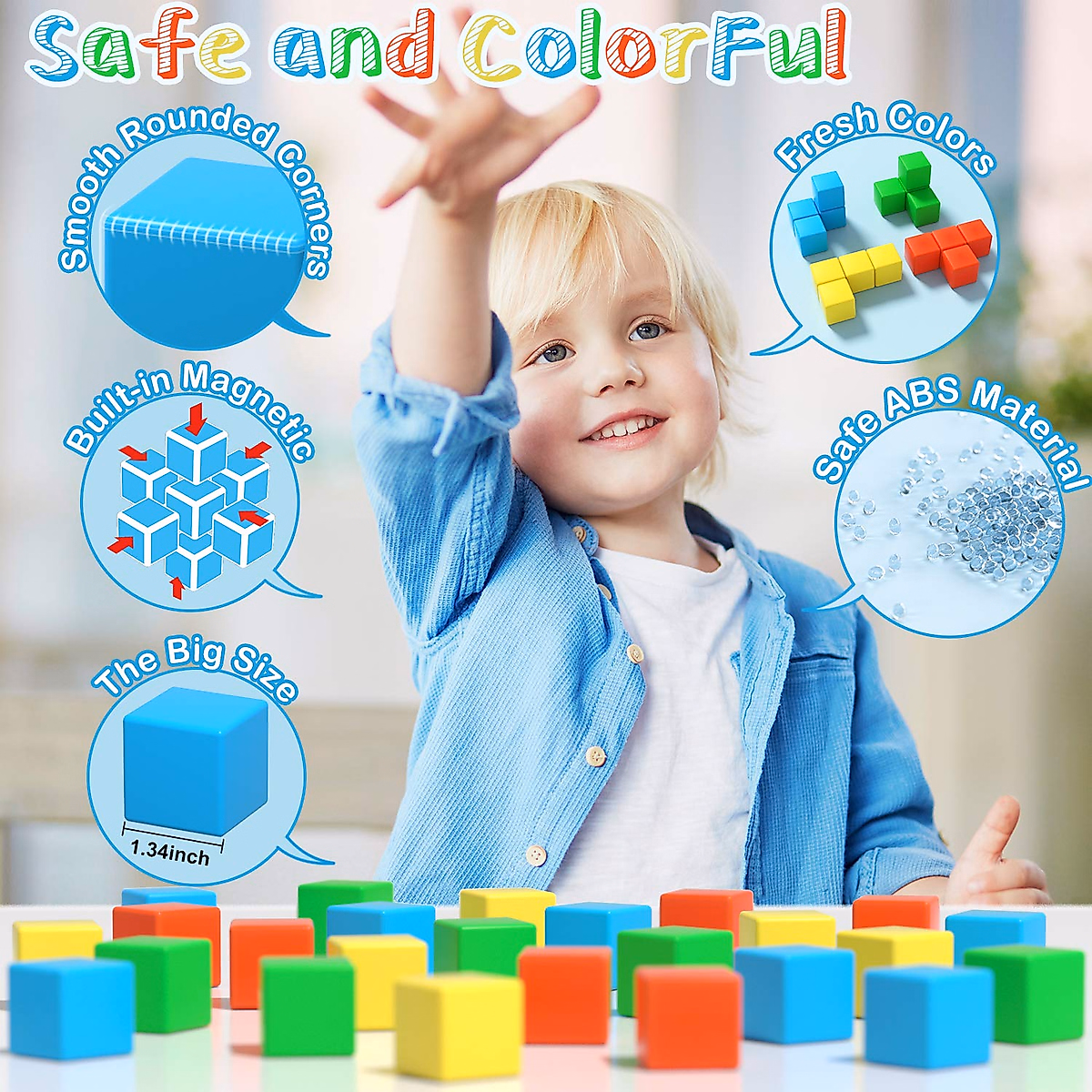 Asago Magnetic Blocks, 1.34 inch Large Magnetic Building Blocks, 3D Magnetic Cubes for Toddlers, Preschool Educational Construction Kit, Sensory Montessori Toys Kids Blocks for Boys Girls Toddlers
