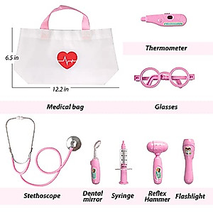 Phobby Kids Doctor Kit, 8 Pieces Kids Doctor Playset with Medical Storage Bag & Real Stethoscope, Pretend Play Doctor Toys for Toddler Boys Girls Aged 3 4 5 6 7 8