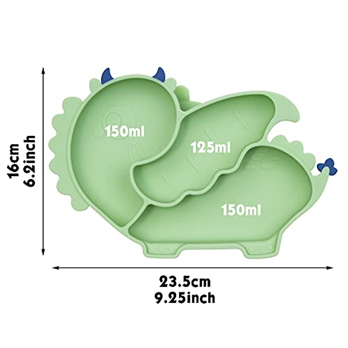 Linowos Silicone Suction Plate for Toddlers - Self Feeding Training Divided Plate Dish and Bowl for Baby and Toddler, Fits for Most Highchairs Trays (Green)