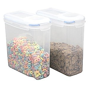 Basicwise Large BPA-Free Plastic Food Cereal Containers, Airtight Spout Lid Set of 2
