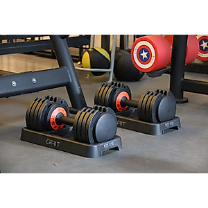 GRIT Adjustable Dumbbells Set - 11 to 55 Lbs Fast Adjusting Dial Weights - Workout Exercise, Strength Training and Core Fitness at Home or Gym for Men and Women - Easy Removable Plates, Tray 2 Pack