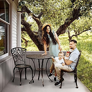 DWVO Outdoor Cast Aluminum Outdoor Chairs Set of 2, All-Weather Patio Dining Chair with Adjustable Feet for Balcony, Backyard, Deck, Garden, Hammered Bronze