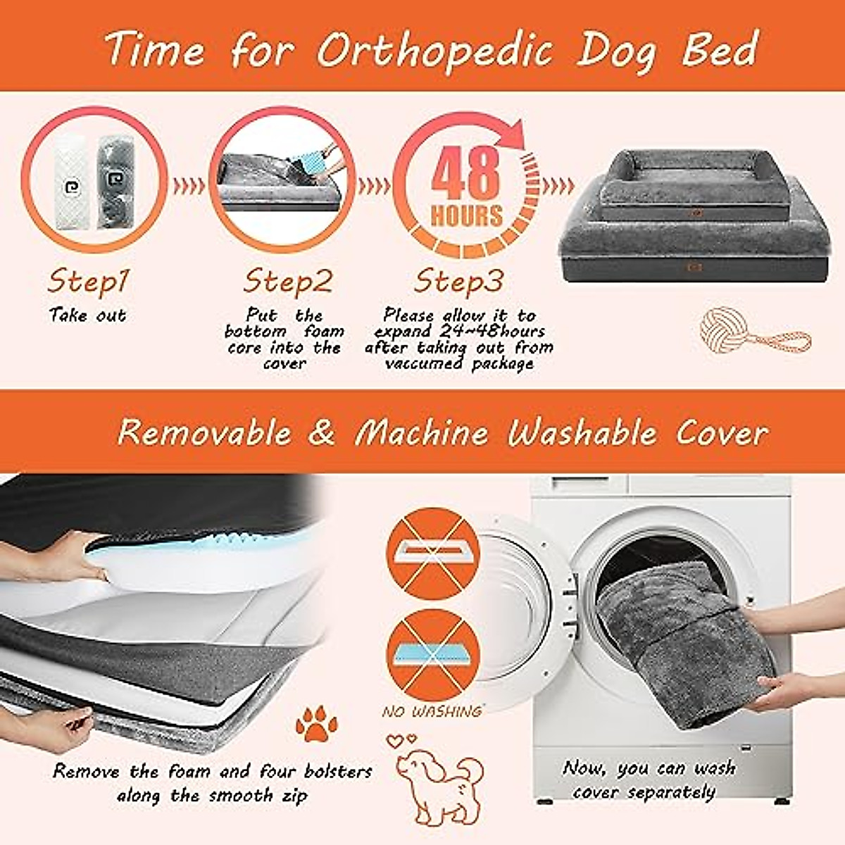 EHEYCIGA Memory Foam Orthopedic Dog Beds for Medium Dogs with 100% Foam Bolsters, Dark Grey, 30x24