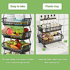 6 Tier Fruit Basket for Kitchen, Fruit and Vegetable Storage Cart Stackable Wire Baskets with Wheels Vegetable Produce Basket Potato Onion Storage Bins Rack for Kitchen Pantry